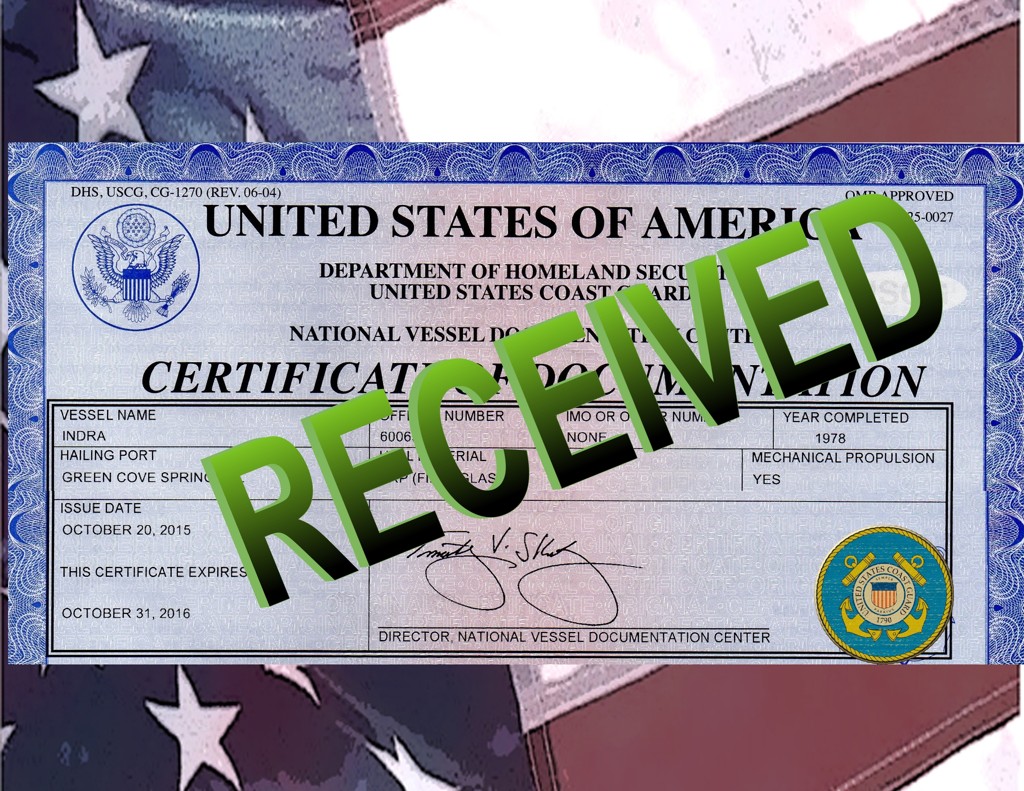 USCG Certificate of Documentation – Final Delivery | Dove Free Spirit