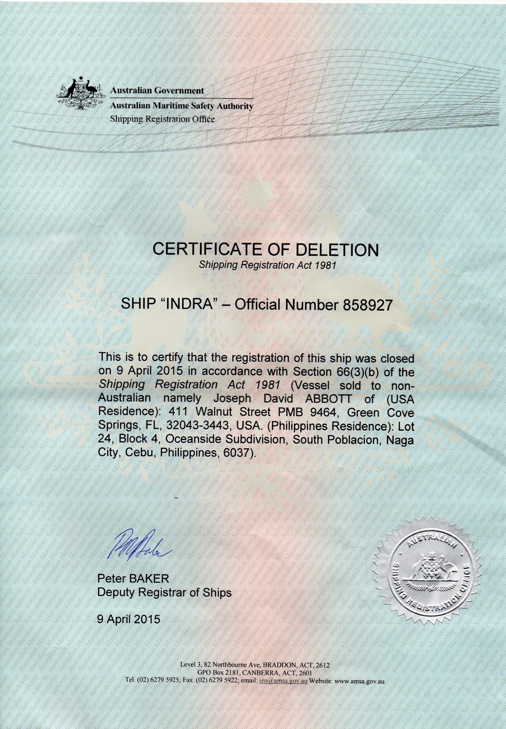 History of Ownership and Vessel Names - Dove Free Spirit