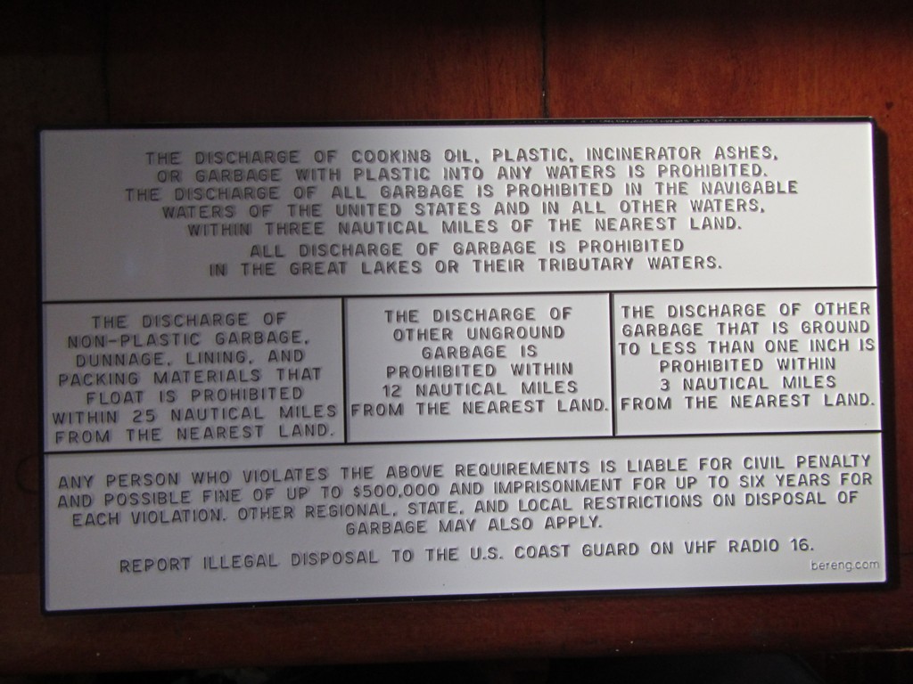 Discharge of Oil Prohibited and Garbage Placard - Dove Free Spirit